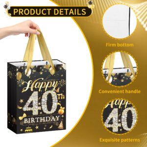 EoBeCy 40th Birthday Gift Bag: Black Gold Happy Birthday Gift Bag with Card and Tissue Papers for 40 Year Old Men Women Birthday Gift Wrap Bags with Handles for 40th Birthday Party Gift Bags