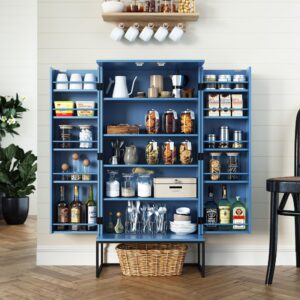 ARTPOWER 46" Blue Pantry Cabinets, Food Pantry Storage Cabinet with Adjustable Shelves，Large Storage Space for Kitchen,Blue