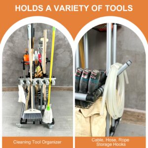 QTJH Mobile Garden Tool Storage Rack with Brakes – The Ultimate Organizer for Your Gardening Tools