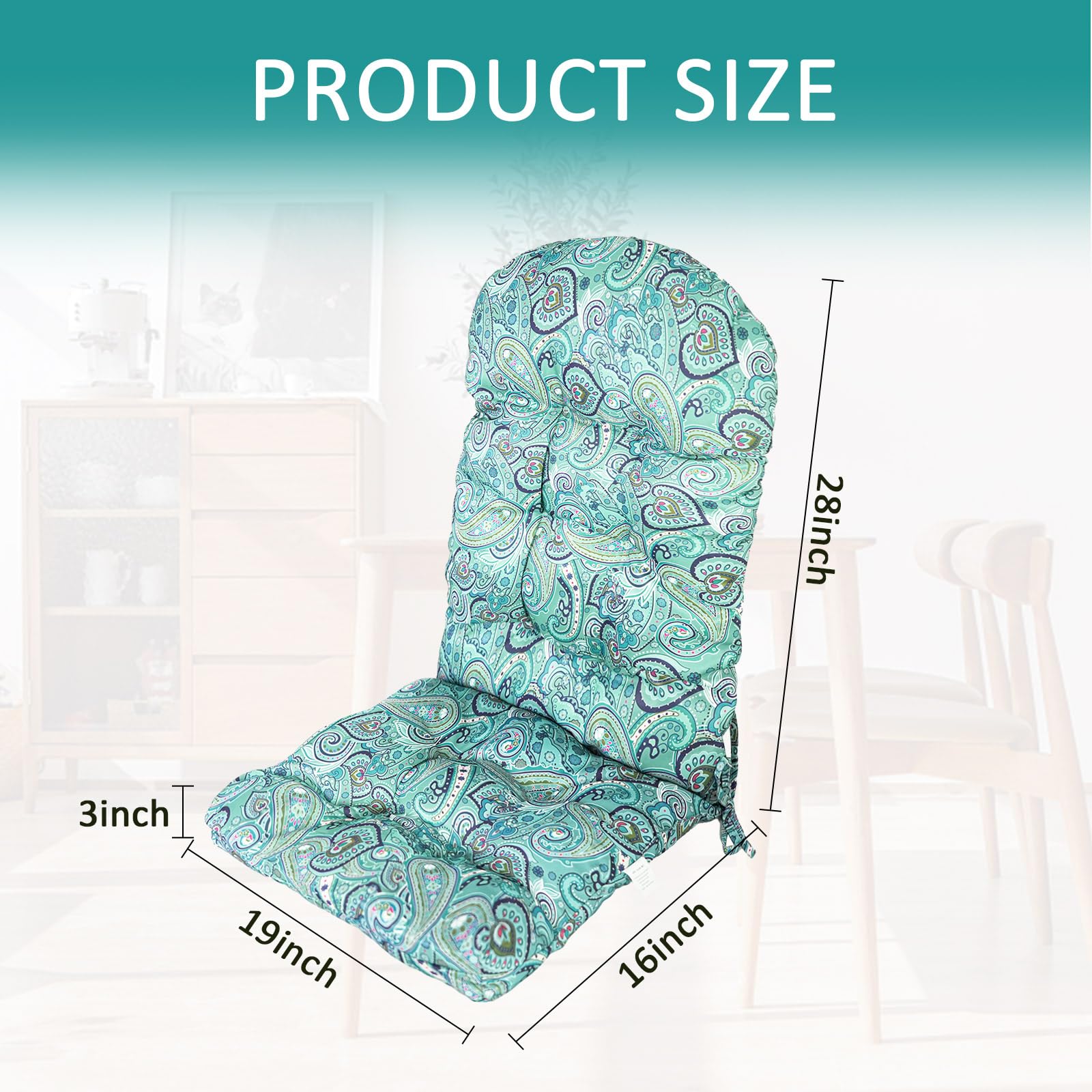 HPNSOTDR 1 Pack Fashions Outdoor 47 x 19 inch High Back Chair Cushion,Outdoor Chair Seat Cushion with Ties,Ice Blue Paisley