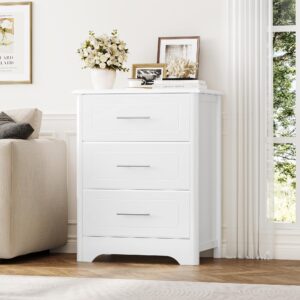 hithos 3 drawer dresser for bedroom, 23.62" wide modern white dresser, tall nightstand with 3 deep drawers, wood chest of drawers, side end table for living room, hallway, home office