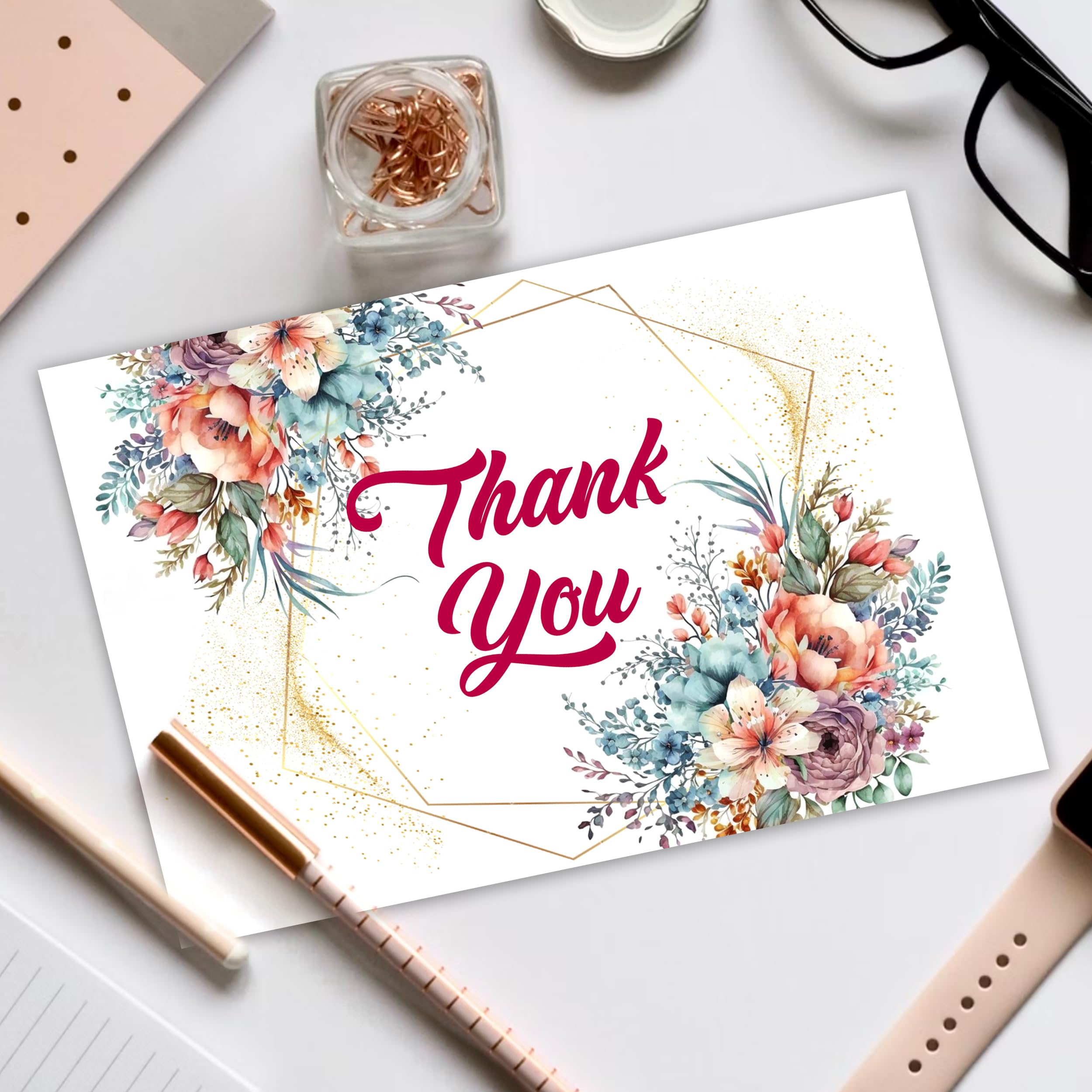 32 PCS Flower Thank You Cards with Kraft Paper Envelopes Stickers 4''x6'', Versatile Thank You Card Sets for Various Events - Birthday, Wedding, Business, Baby Shower, Graduation, Bridal Shower