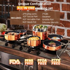 Deluxe DUXANO 14PC Healthy Pots and Pan With 9H Anti-scratch Coating, 2-Layer Non-Stick Ceramic&PFAS Free, Sensitively&Evenly Induction Cooking, Enhanced Flavor with Infrared Cookware, Dishwasher Safe