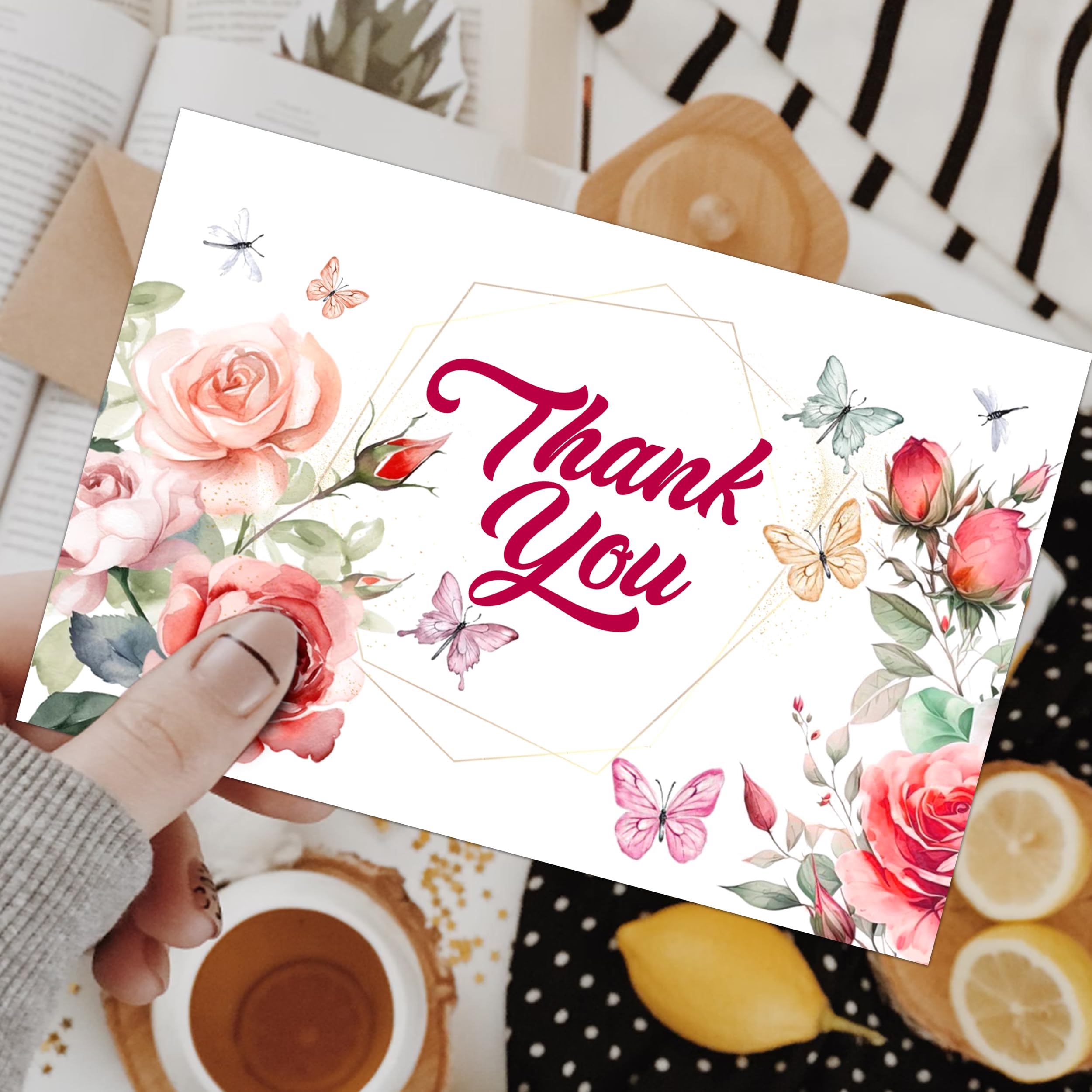 32 PCS Flower Thank You Cards with Kraft Paper Envelopes Stickers 4''x6'', Versatile Thank You Card Sets for Various Events - Birthday, Wedding, Business, Baby Shower, Graduation, Bridal Shower