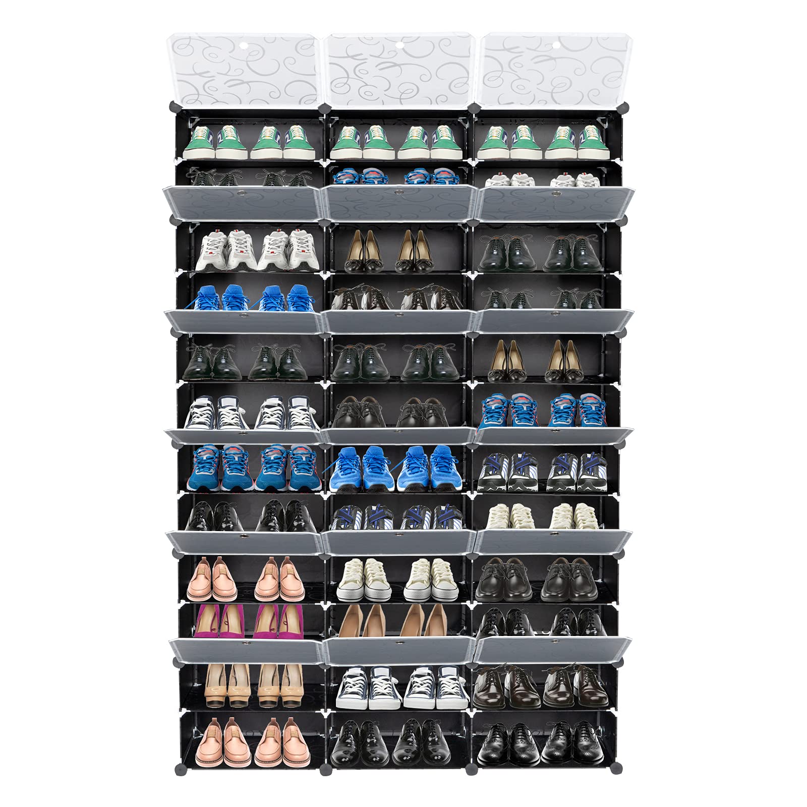 caoxinlei 12-Tier Portable 72 Pair Shoe Rack Organizer 36 Grids Tower Shelf Storage Cabinet Stand Expandable for Heels, Boots, Slippers, Black