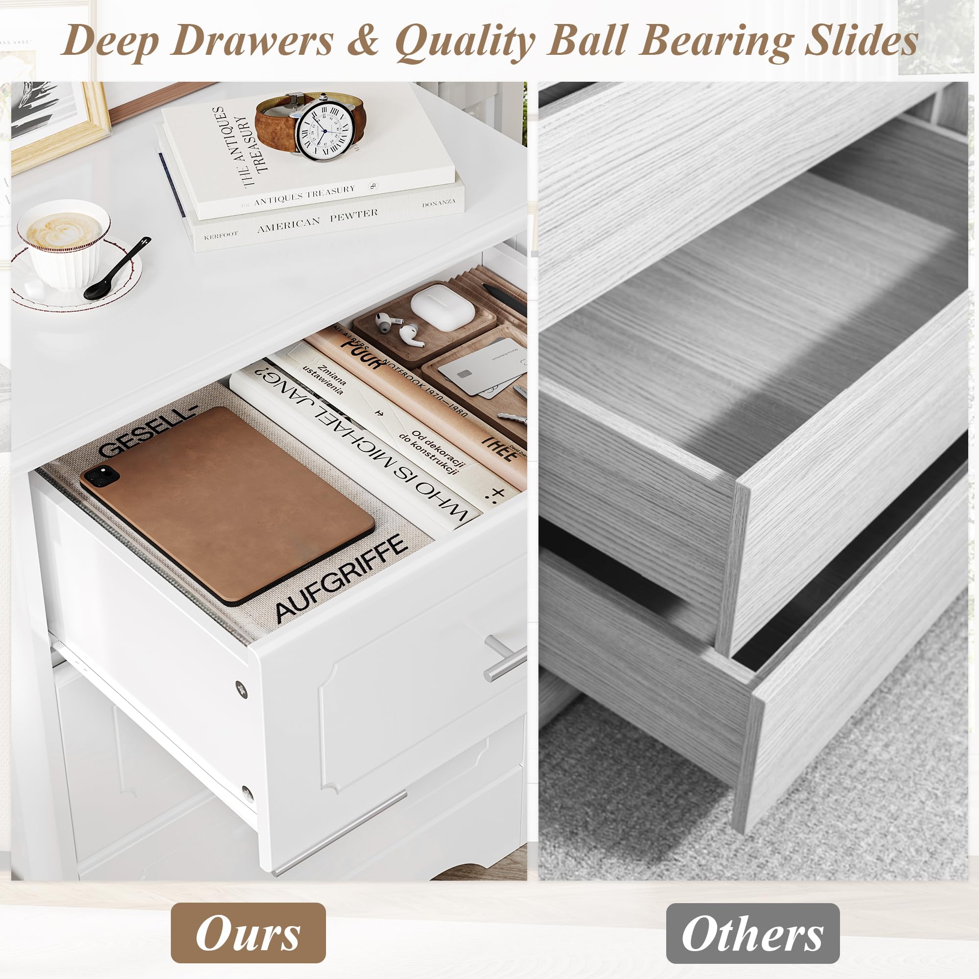 HITHOS 3 Drawer Dresser for Bedroom, 23.62" Wide Modern White Dresser, Tall Nightstand with 3 Deep Drawers, Wood Chest of Drawers, Side End Table for Living Room, Hallway, Home Office