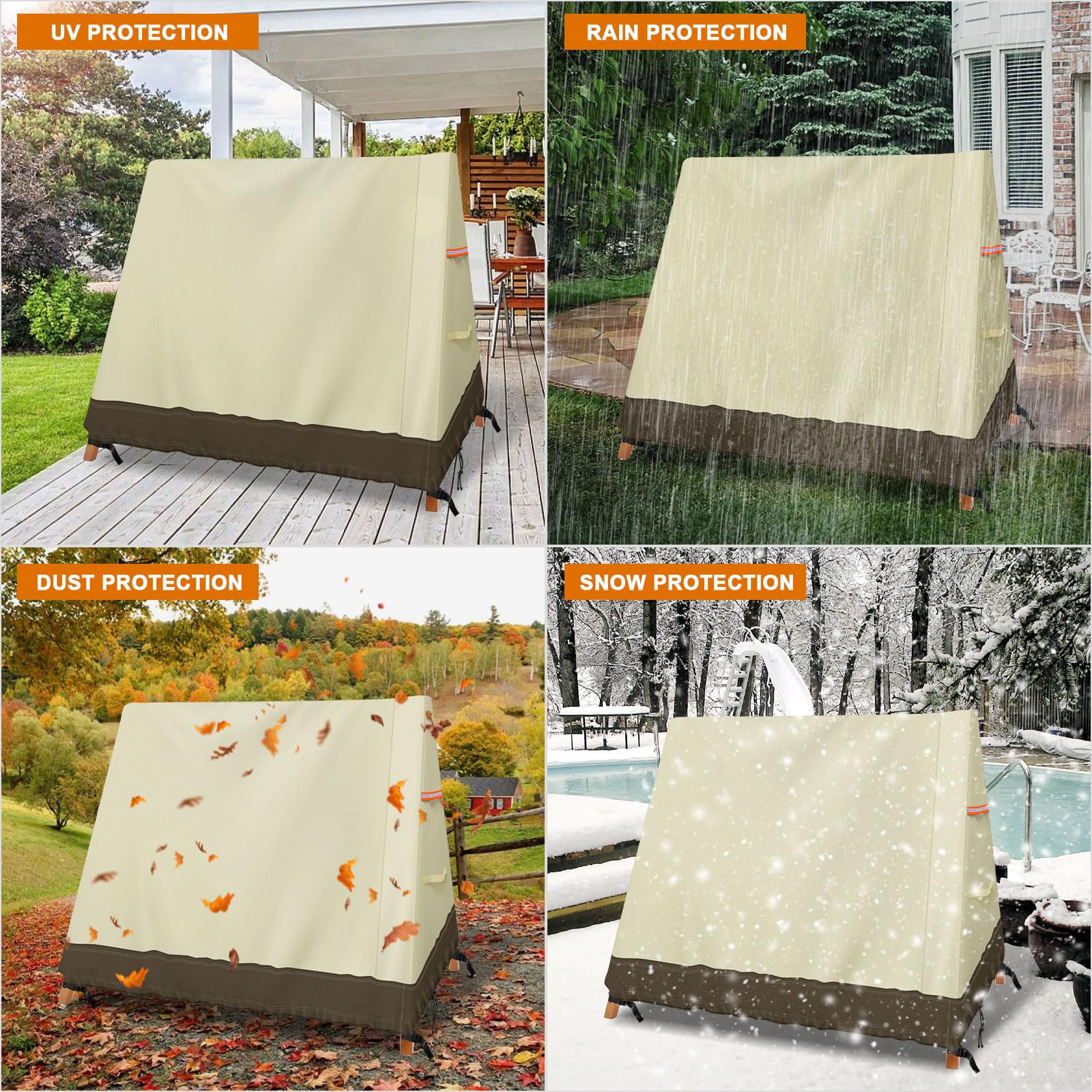 Outdoor Hammock Swing Cover A Frame 420D Waterproof Patio Porch Swing Chair Cover UV Resistant Weather Protector Patio Furniture Cover 72x67x55 Inch, Beige