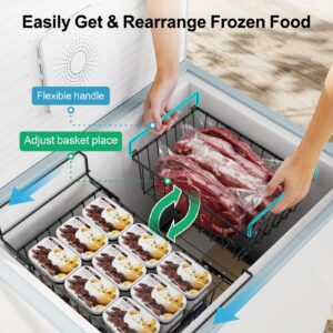 iSPECLE 4 Pack Freezer Organizer Bins - Fit 5 Cu.FT Chest Freezer, 1 Expandable Hanging Bin and 3 Pack Stackable Deep Freezer Organizer, Sort and Get Frozen Food Easily with Handle, Black