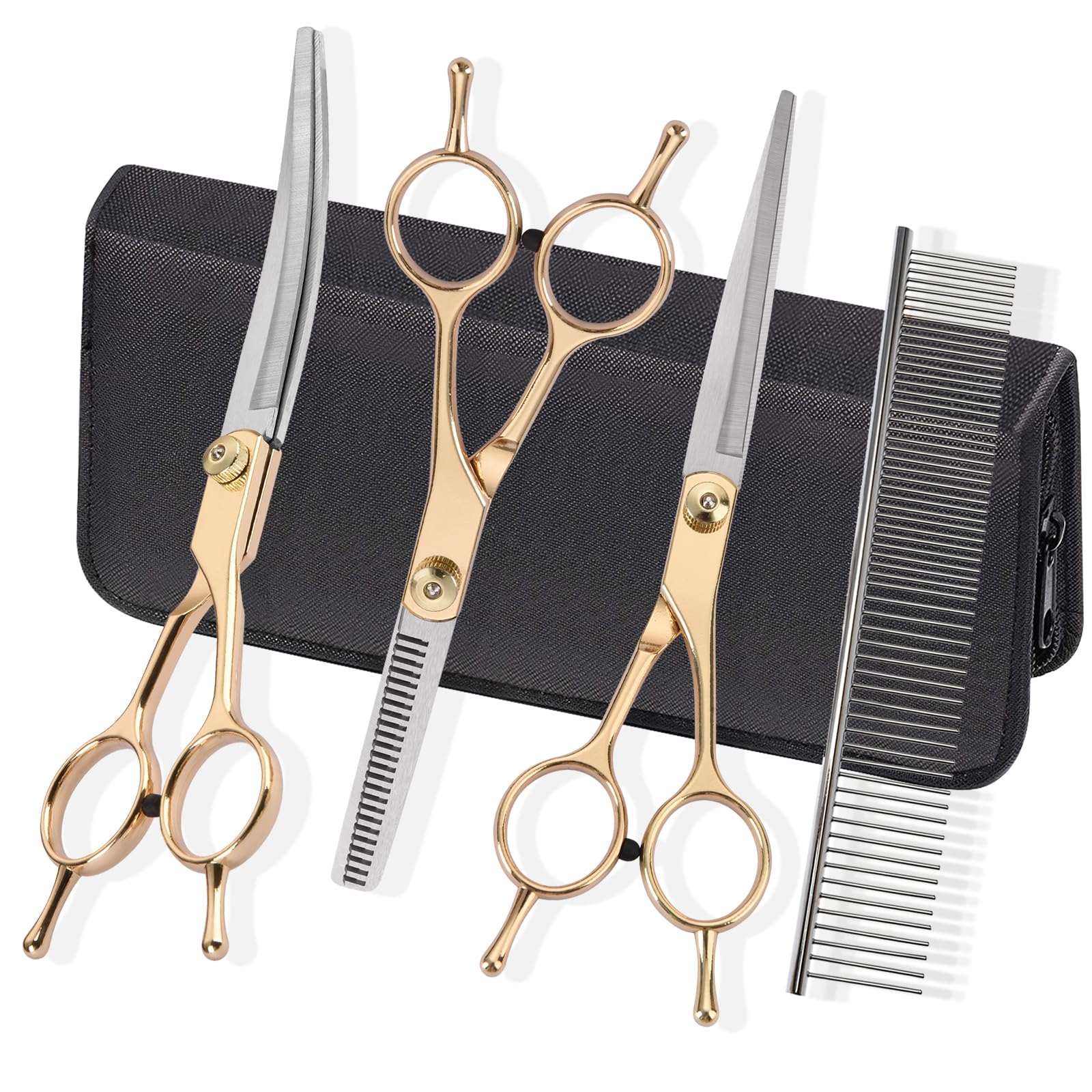 Grooming Kit for Dogs at Home, Fcysy Hair Scissors Thinning Shears Set for Dog Cat Pet Grooming, Curved Grooming Scissors Cat Trimming Scissors Tijeras para Cortar Pelo De Perros, Pet Grooming Tools