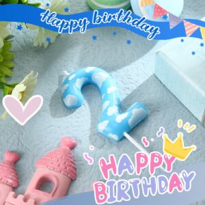 Tondiamo Blue White Number 2 Candle Toy Cloud Birthday Cake Topper Decorations Cute Story Birthday Candle Cake Candle for Boys Girls Baby Shower Party Decor Supplies