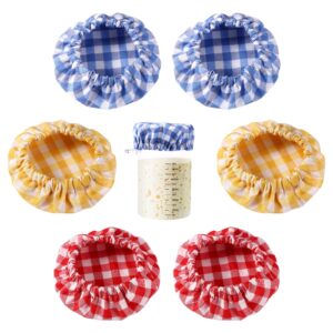 6pcs jar cloth covers, plaid cloth jar covers elastic unbleached cloth lid reusable sourdough starter bowl cover dough basket cover preserving lids for 3-4 inch jar mouth baking supplies