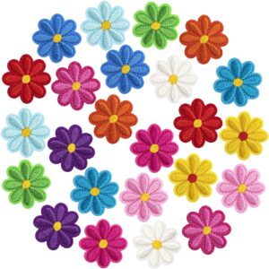 pagow 24 pcs flower iron on patches, cute daisy flower applique patch, sew on embroidered applique sewing patches for bags, jackets, jeans, clothes diy patches, 1.57x1.57inch (w*h), 12 colors