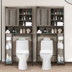 Decofy Over The Toilet Storage Cabinet, Over Toilet Bathroom Organizer with Sliding Door & Adjustable Shelf, Above Toilet Storage Cabinet, Space-Saving Storage Cabinet for Bathroom, Laundry, Grey