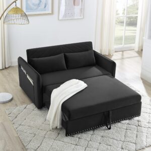 miscoos velvet sleeper sofa bed with usb port-3-in-1 adjustable, black