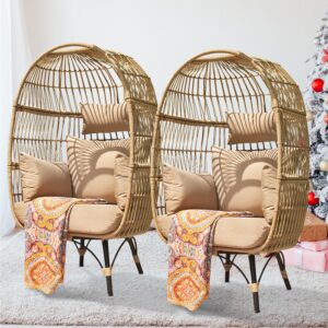 bulexyard patio wicker stationary egg chair with legs, indoor outdoor oversized pe rattan egg lounge chairs for garden, backyard, living room, bedroom(brown/brown, 2 pcs)