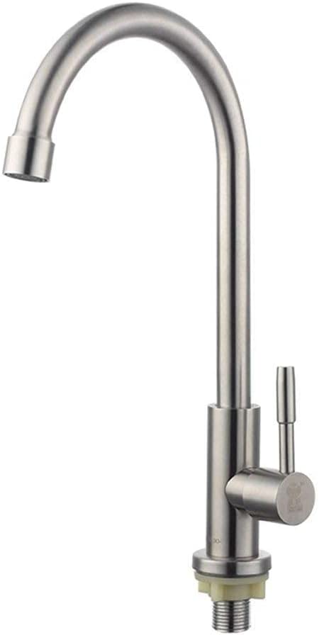 LCARY Swive SUS304 Stainless Steel Cold Water Tap Kitchen Sink Faucet, Brushed