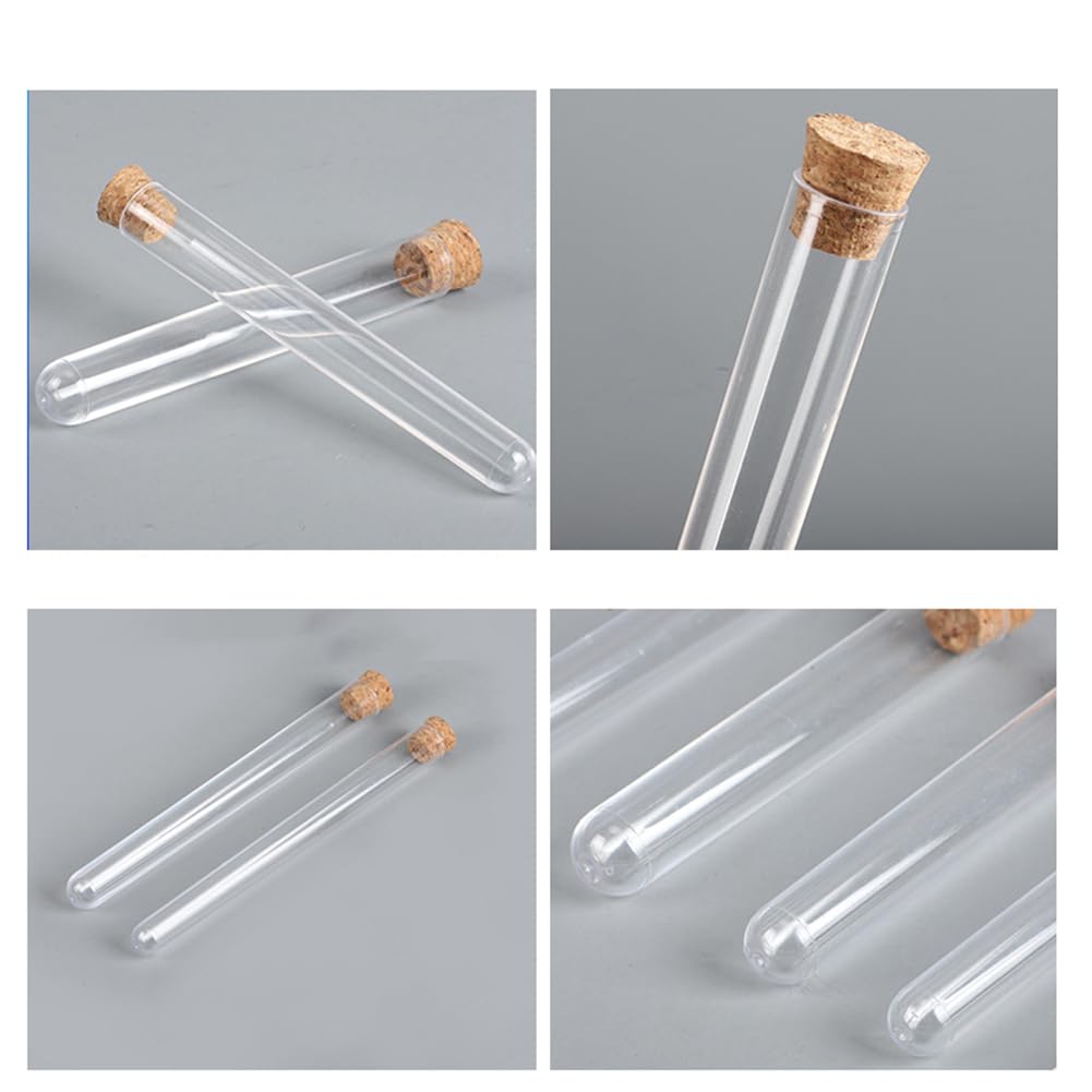 WELANGBN 10Pcs Clear Plastic Test Tubes with Cork Stoppers, 15x150mm 13ml, Good Seal for Jewelry Seed Beads Powder Spice Liquid Storage, Lab Use or Decoration