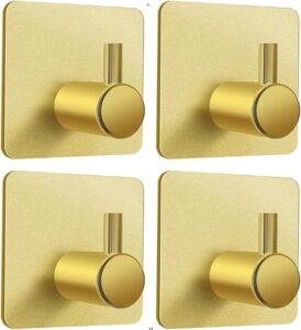 generic 4 packs adhesive towel hooks wall hooks for bathroom, kitchen, adhesive, no drill, stainless steel,, gold, bsm0129