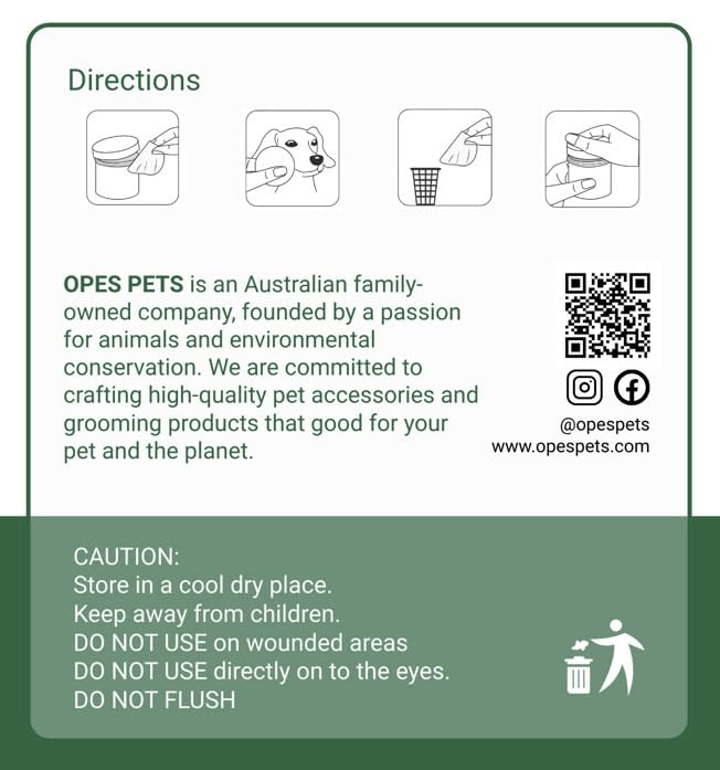 OPES Pets Cats & Dogs Eye & Face Wipes, Gently Removes Discharge, 100% Plant-Based, Biodegradable, 200 Count.