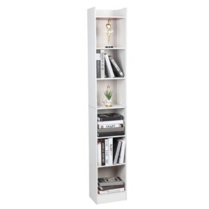 generic 7 shelf tall bookcase,71 inches height-floor standing unit wood book shelf storage organizer,display standing shelf unit for bedroom & living room, white