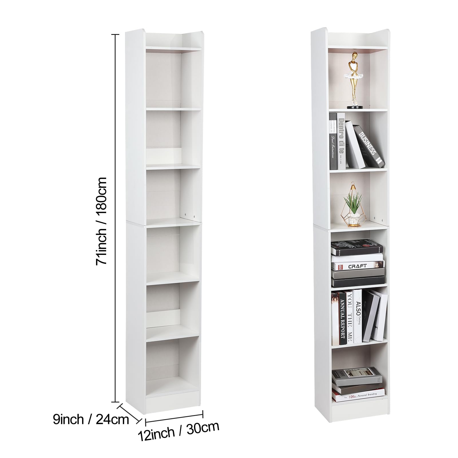 Generic 7 Shelf Tall Bookcase,71 Inches Height-Floor Standing Unit Wood Book Shelf Storage Organizer,Display Standing Shelf Unit for Bedroom & Living Room, White