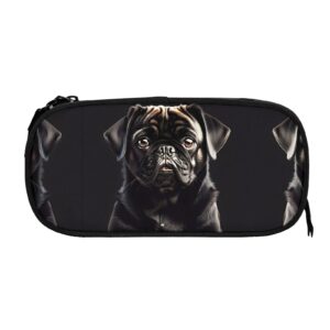 YQxwJL Cute Black Pug Dog Print Pencil Cases Pen Box Stationery Makeup Bag, Desk Organizer For College Adults Women Men