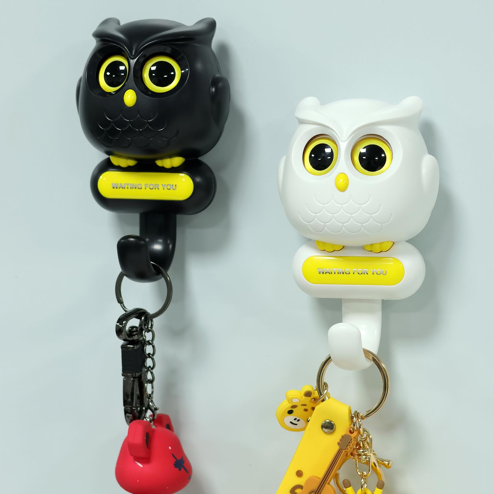 3PCS Owl Key Hooks Cute Decorative Owl Hooks Automatic Open Close Eyes Owl Wall Hook for Hanging Key, Coat, Towels, Scarf, Cloth Bags, Dog Leash, Kawaii Owl Hook for Home Room Office Decor