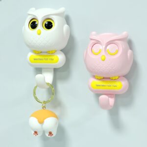 3PCS Owl Key Hooks Cute Decorative Owl Hooks Automatic Open Close Eyes Owl Wall Hook for Hanging Key, Coat, Towels, Scarf, Cloth Bags, Dog Leash, Kawaii Owl Hook for Home Room Office Decor