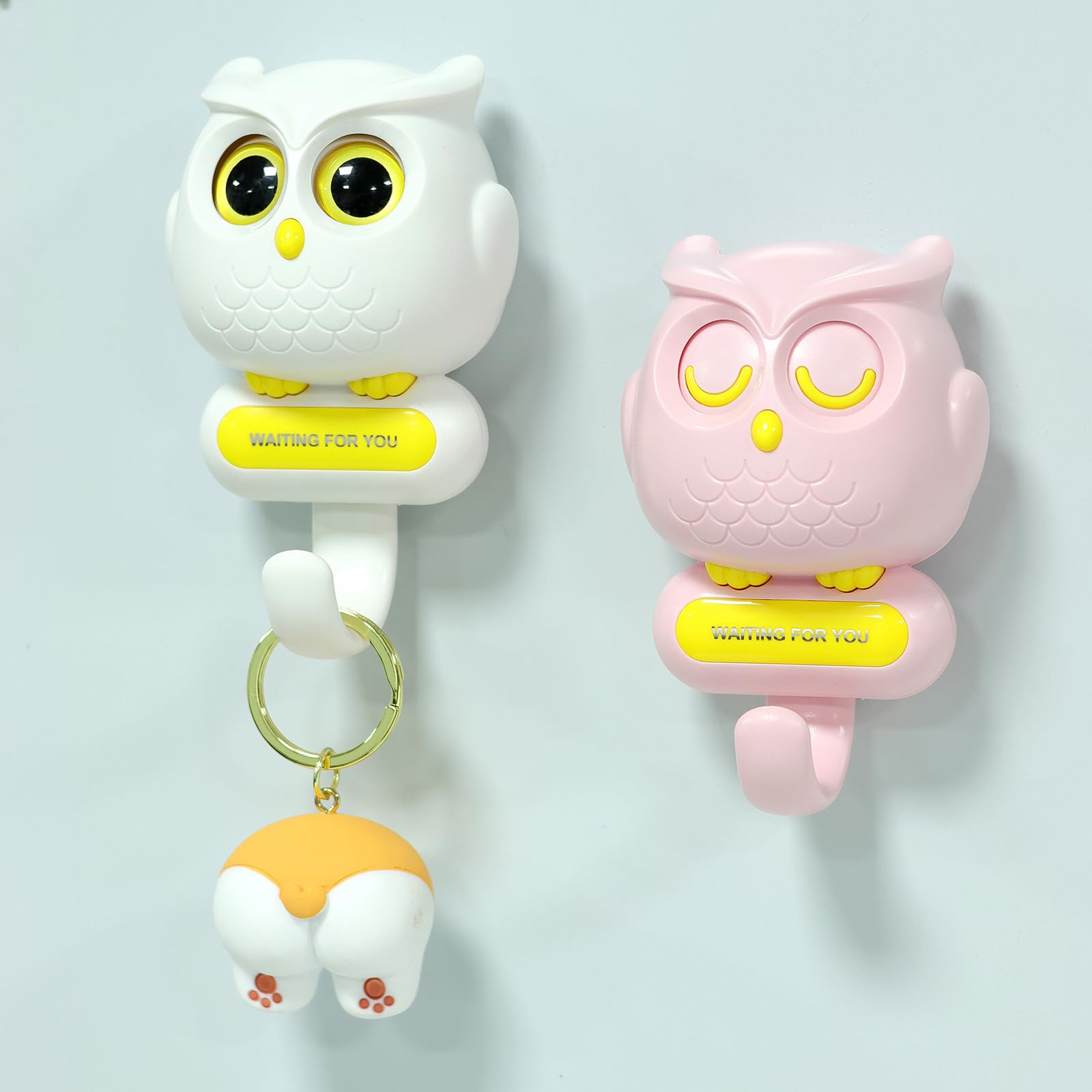 3PCS Owl Key Hooks Cute Decorative Owl Hooks Automatic Open Close Eyes Owl Wall Hook for Hanging Key, Coat, Towels, Scarf, Cloth Bags, Dog Leash, Kawaii Owl Hook for Home Room Office Decor