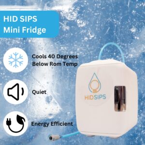 HID SIPS 4L Mini Fridge and Desktop Water Dispenser, Quick Connect attachements Beverage Cooler, 1 HID SIPS Mini Fridge, 1 Beverage Storage Container, 1 Replacable 200 Gallon Water Filter