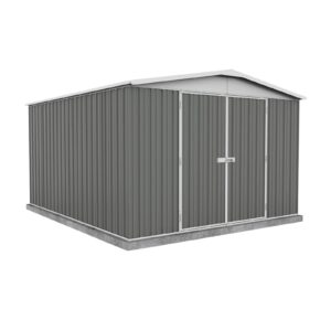 absco regent 10 ft. x 12 ft. metal storage shed diy galvanized steel sheds for tools, bikes, lawn & garden equipment, outdoor patio furniture, perfect in backyard, garden (woodland gray)