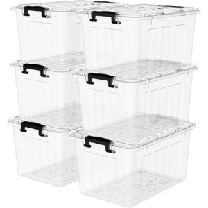 storage bins 18qt heavy-duty plastic storage bin box, 6 pack stackable and nestable container totes with durable lid and secure latching buckles,storage containers for garage and home organizing