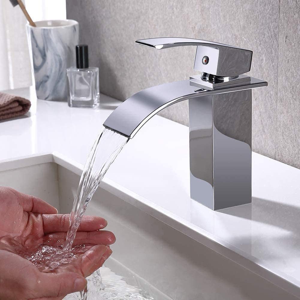 LEEOX Waterfall Faucet, Washbasin Single Lever Mixer Tap, Waterfall Tap, Bath Mixer tap, Single Lever Mixer tap, tap for Bathroom, for Kitchen, Bathroom, Washbasin Mixer Tap Hot and Cold