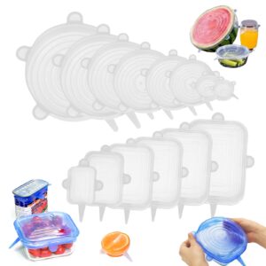 sxunacou 14 piece set circular square silicone dustproof and fresh-keeping cover, kitchen and household stretchable refrigerator microwave sealing and fresh-keeping film (white)