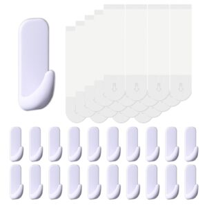 gluest 20pcs adhesive wall hooks with 20 adhesive strips, wall hooks for wall no damage, removable wall hooks for hanging, coat hooks, key hooks & key holder, robe towel hooks hanger