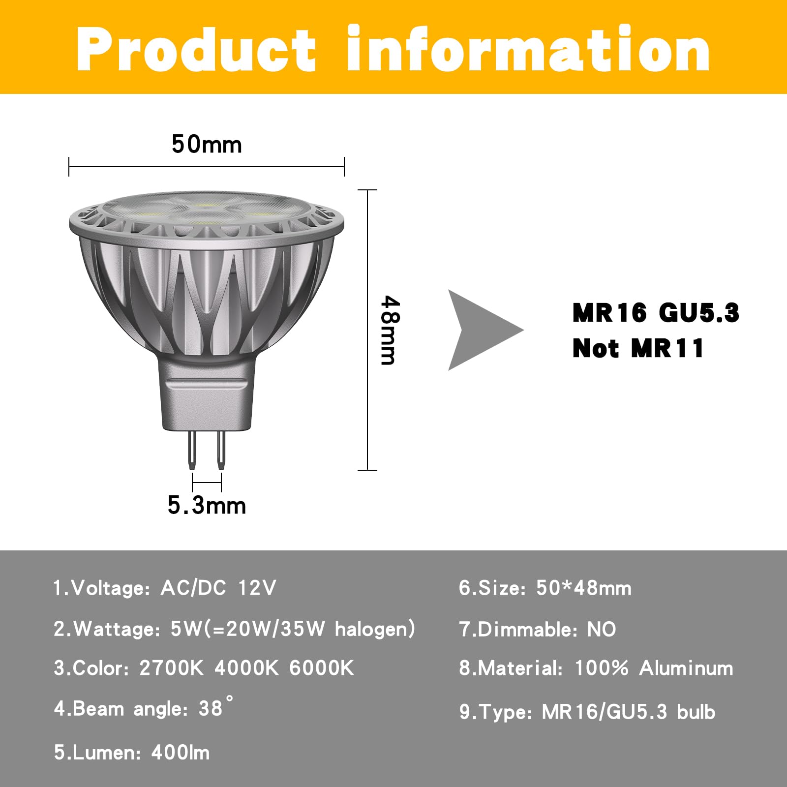 GOHDLAMP MR16 5W LED Bulbs Energy-Efficient- 6 Pack, 4000K Neutral/Natural White, 450lm, 38° Beam, Replaces 50W Halogen, 12V GU5.3 Spotlight for Outdoor/Indoor Lighting