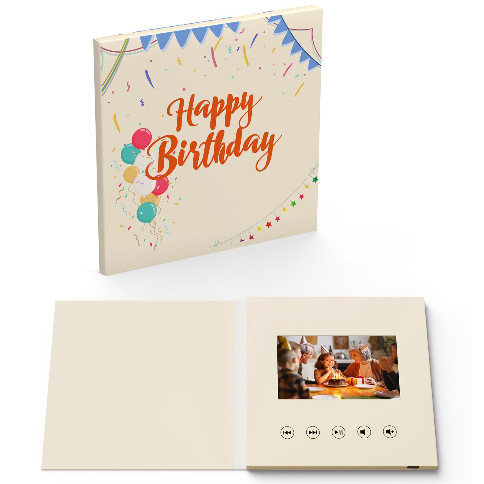 Customisable Happy Birthday Video Greeting Card – 4.3" LCD Display, Rechargeable, Built-in Speaker, DIY Gift for Friends and Family