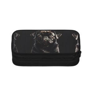 YQxwJL Cute Black Pug Dog Print Pencil Cases Pen Box Stationery Makeup Bag, Desk Organizer For College Adults Women Men