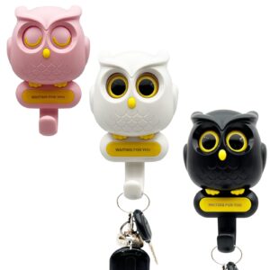 3pcs owl key hooks cute decorative owl hooks automatic open close eyes owl wall hook for hanging key, coat, towels, scarf, cloth bags, dog leash, kawaii owl hook for home room office decor