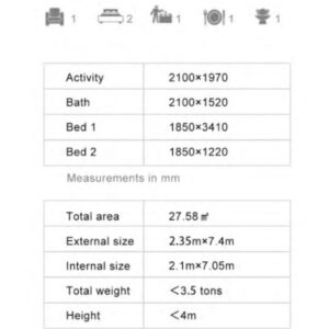 Generic Aluminum Tiny Movable Prefabricated Insulated House with 1 Bathroom, 1-3 bedrooms & 1 Kitchen- Tiny loft House, Mini Caravan,Travel Camper Trailer for Family, Customized