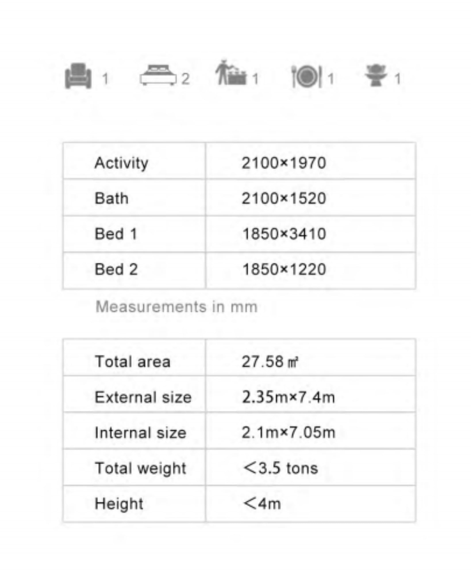 Generic Aluminum Tiny Movable Prefabricated Insulated House with 1 Bathroom, 1-3 bedrooms & 1 Kitchen- Tiny loft House, Mini Caravan,Travel Camper Trailer for Family, Customized