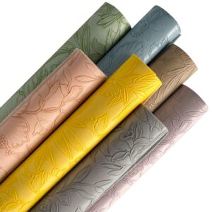 oneart | 7 pcs floral embossed faux leather sheets, 8.2"×11.8" pu embossed textured synthetic vinyl fabric sheets for sewing bows purse diy crafts-light color