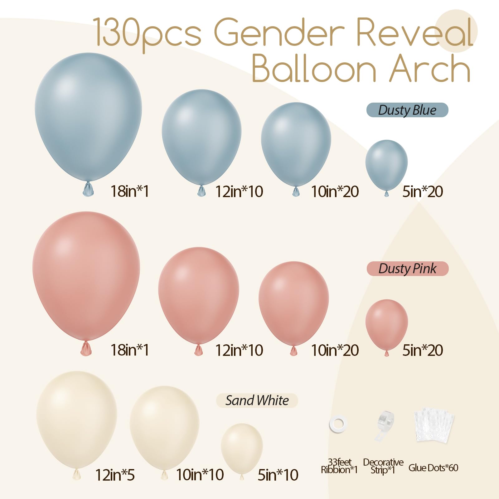 Gender Reveal Balloon Garland Arch Kit, 130pcs Dusty Pink and Blue Balloons Arch for Boho Neutral Theme Baby Shower Birthday Gender Reveal Decoration