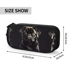 YQxwJL Cute Black Pug Dog Print Pencil Cases Pen Box Stationery Makeup Bag, Desk Organizer For College Adults Women Men