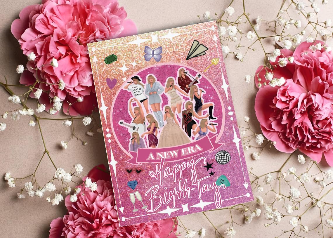 Byqone Funny Birthday Card Styles for Fans- Singer Happy Birthtay Foldable Bling Style - Great Sweet Birthday Gifts for Women Girls Her Him Men for Fans - Includes 5x7 Card with Envelope