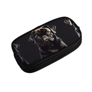 YQxwJL Cute Black Pug Dog Print Pencil Cases Pen Box Stationery Makeup Bag, Desk Organizer For College Adults Women Men