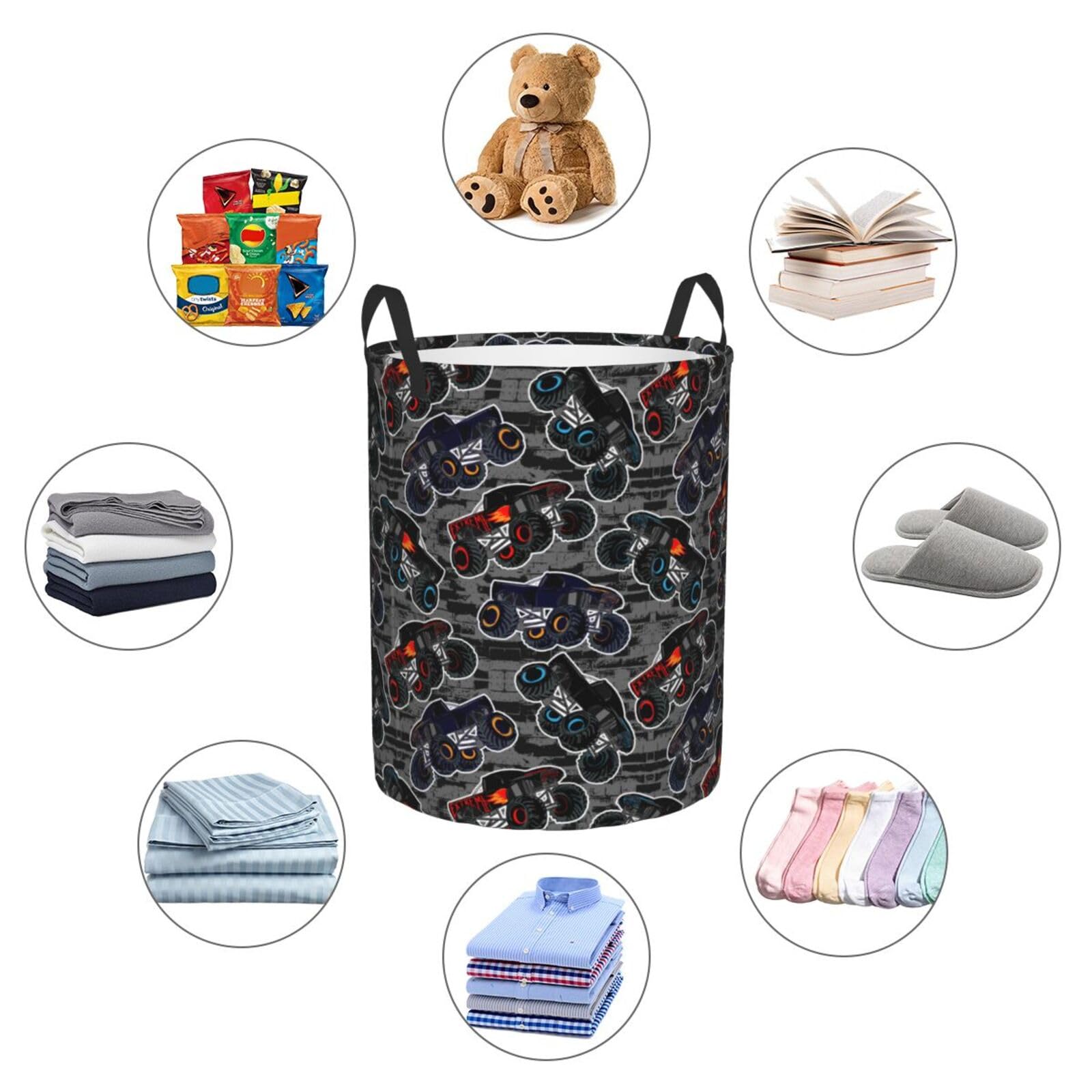 Gbuzozie Monster Trucks Boys Style Round Laundry Hamper Storage Basket Toys Clothes Organizer Bin For Home Bathroom Bedroom Dorm Nursery, 38l