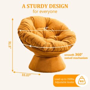 Papasan Chair,Papasan Chair with Cushion and Frame,Comfy Chenille Upholstered Round Reading Chair,Oversized 360° Swivel Accent Chair with Metal Base Lazy Chair for Bedroom,Living Room,Orange