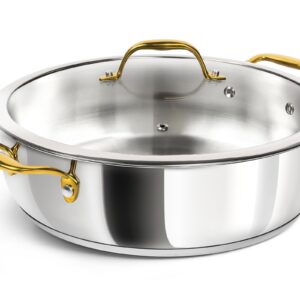 MICHELANGELO Stainless Steel Pan with Lid - 7 Quart Saute Pan, Deep Frying Pan with Lid, Dishwasher and Oven-Safe, All Cooktops Compatible, 12 Inch