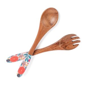 over&back 2pc 12" wooden serving utensils by jess phoenix - wood fork and spoon set to serve meals and mix salad - pairs with all our acacia serveware